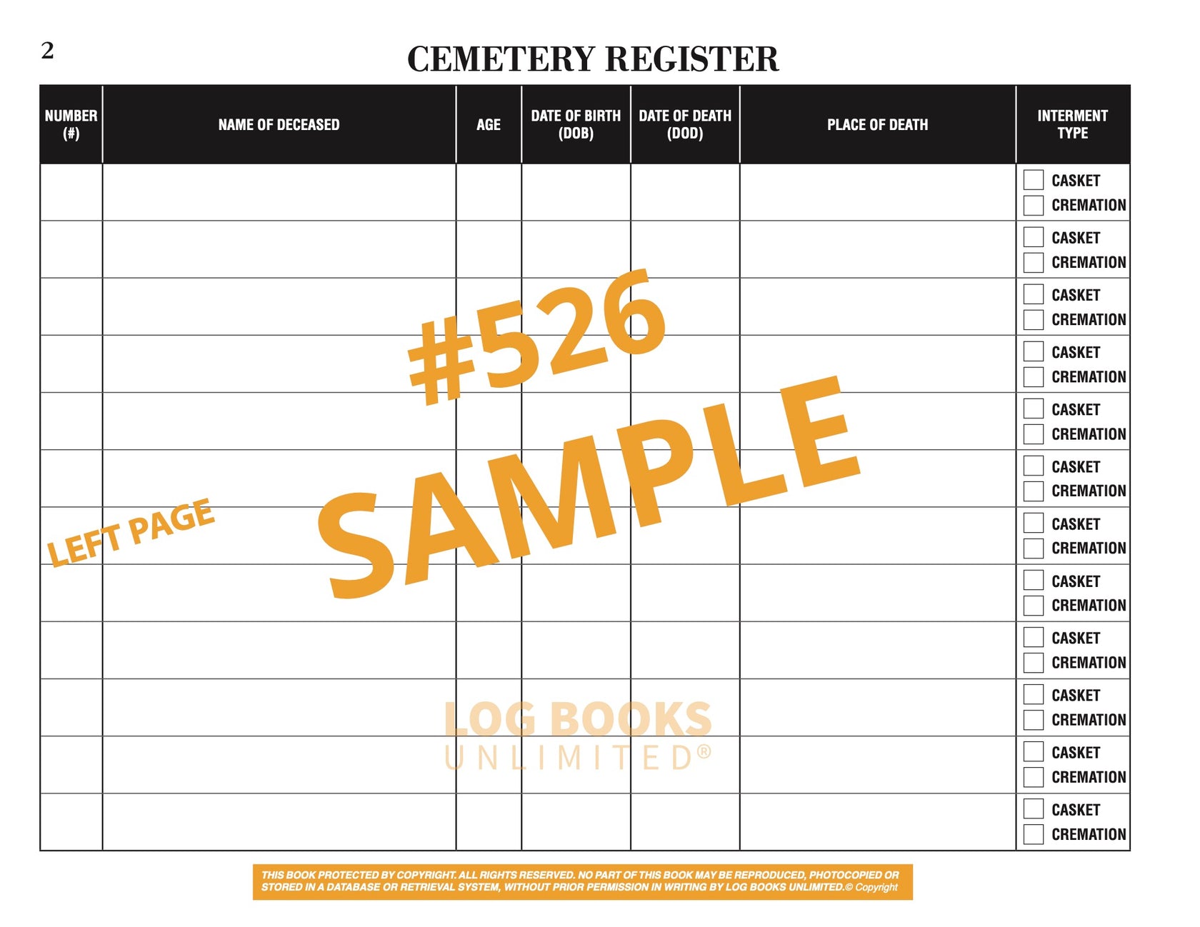 Cemetery Register Log Book #526 – Log Books Unlimited