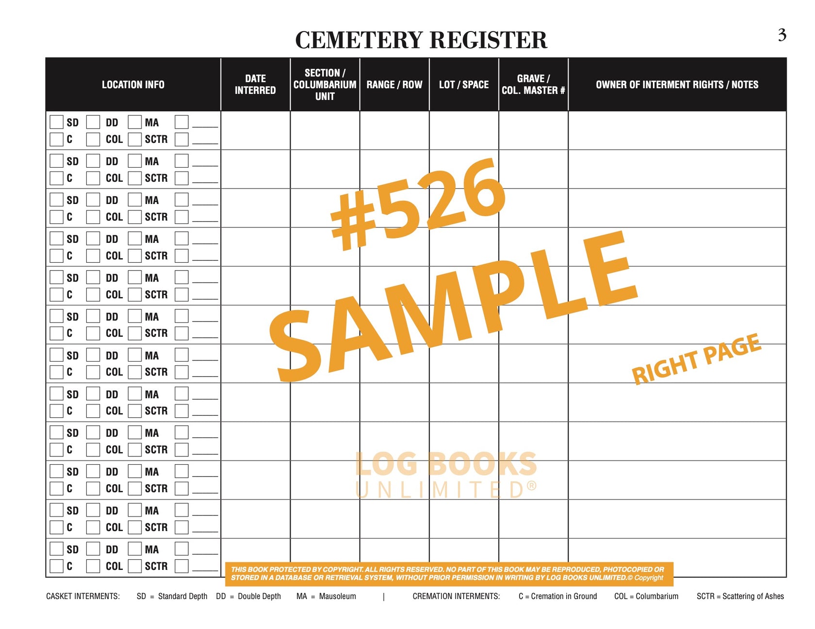 Cemetery Register Log Book #526 – Log Books Unlimited