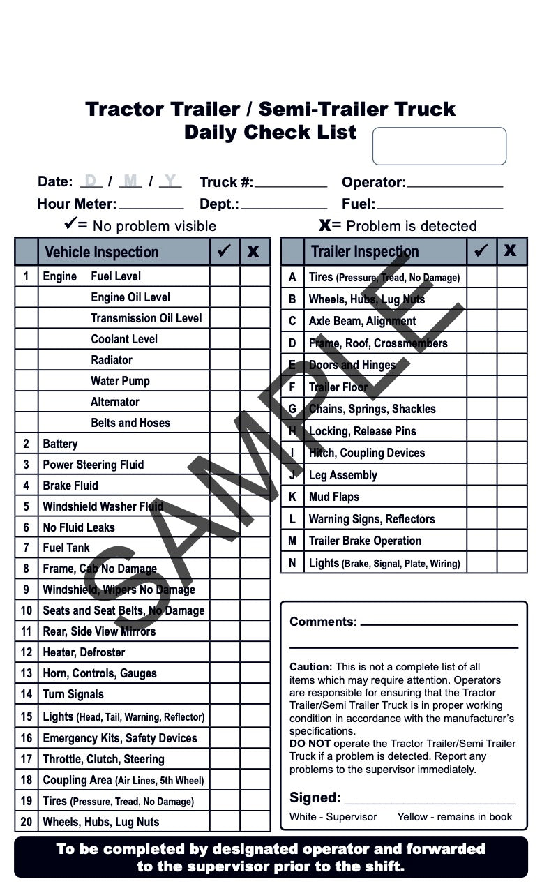 Tractor Trailer / Semi-Trailer Truck - Replacement Checklist #CHKTT ...