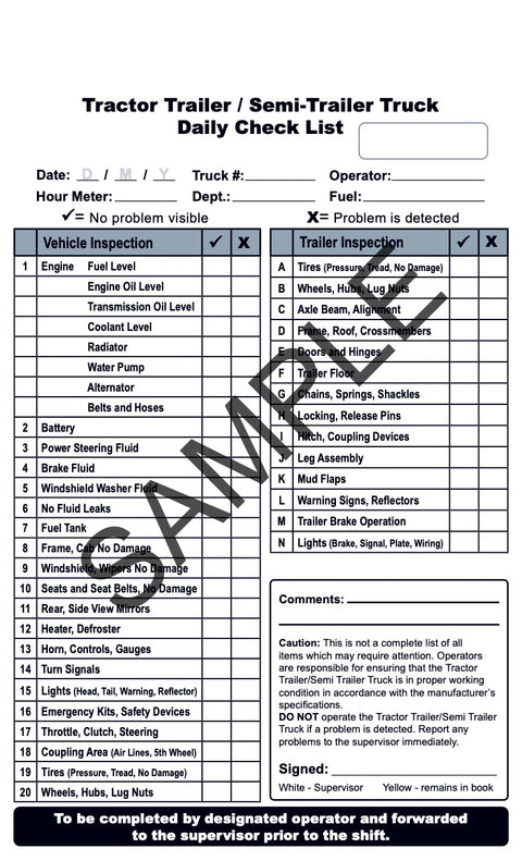 Tractor Trailer / Semi-Trailer Truck Checklist + Plastic Caddy # SCADD ...