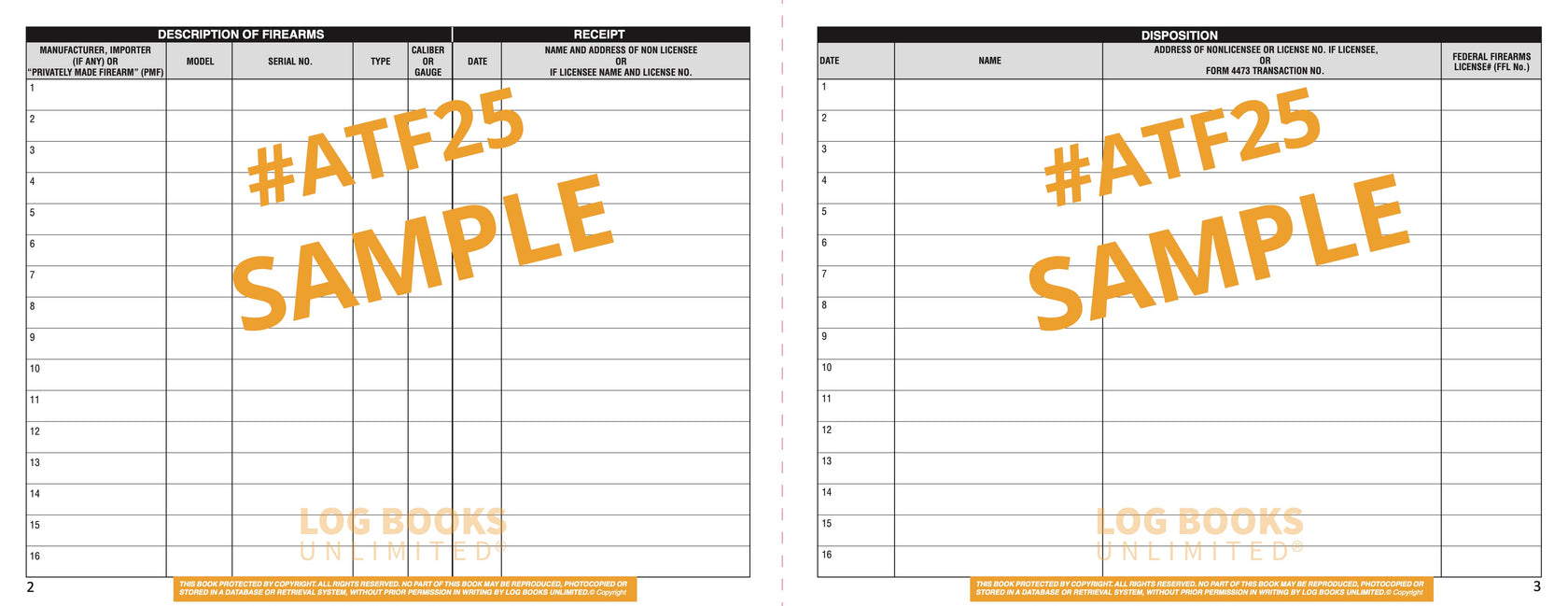 Firearms Acquisition & Disposition Log Book #ATF25 – Log Books Unlimited