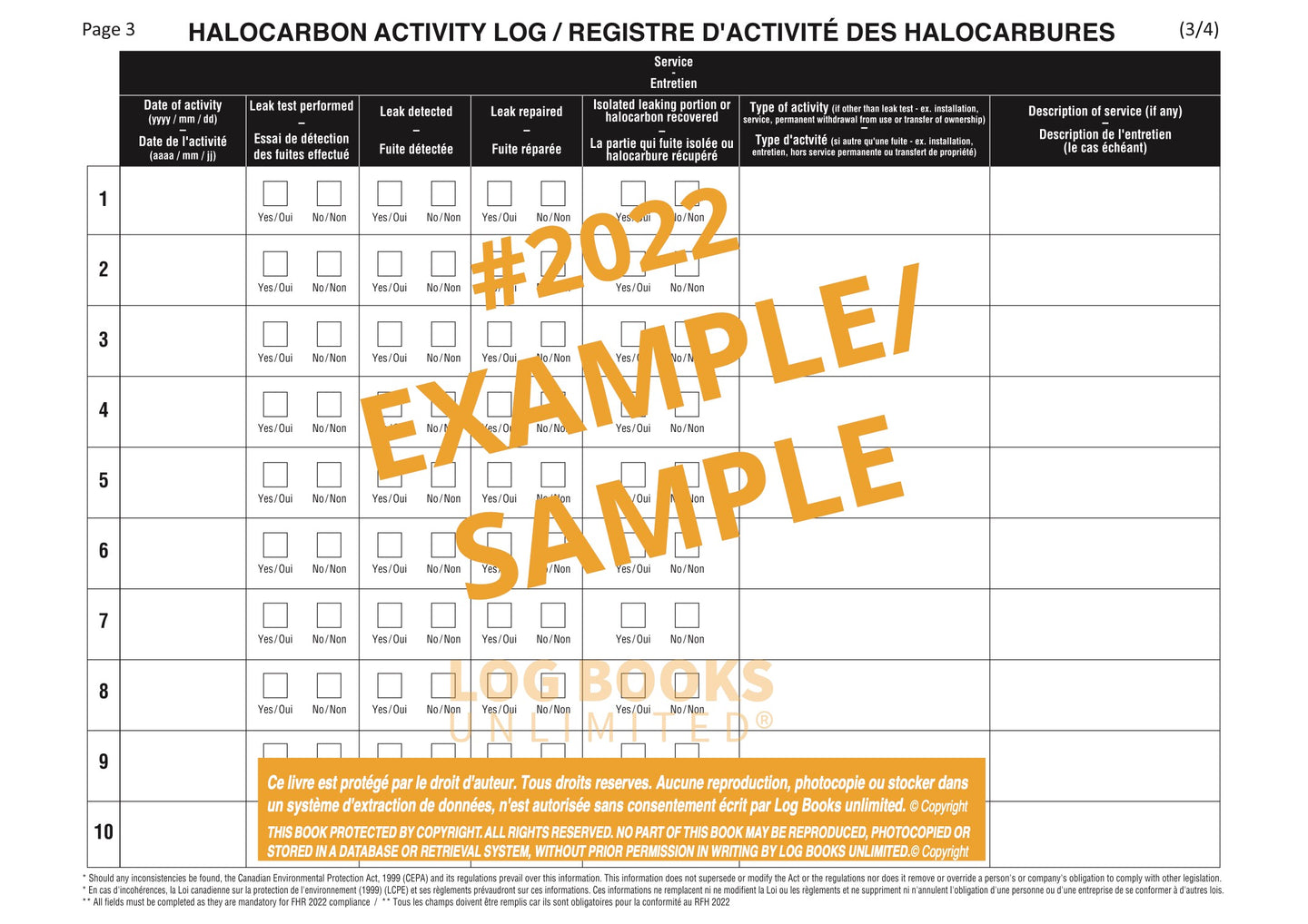 Halocarbon Activity Log (Bi-lingual) #2022 – Log Books Unlimited