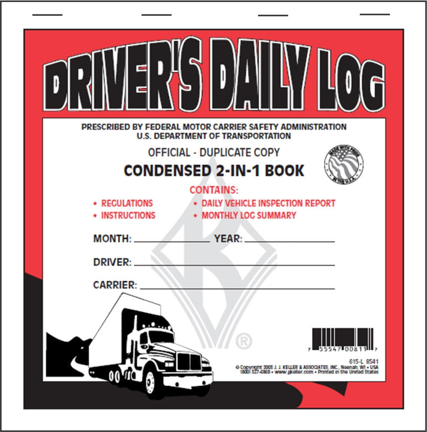 2-In-1 Driver's Daily Log Book w/Simplified DVIR, No Recap #8541 (615-L ...